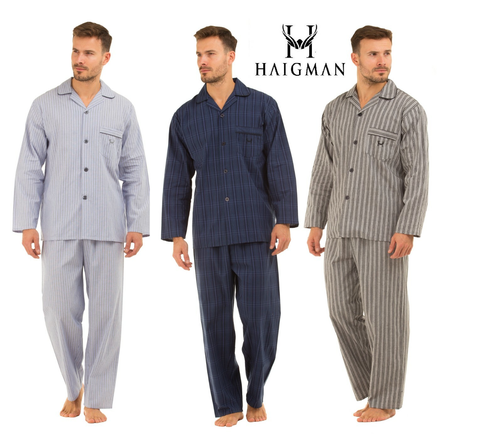 Haigman Mens 100% pure Cotton Soft pyjama. Striped or Checked. Size M.L ...