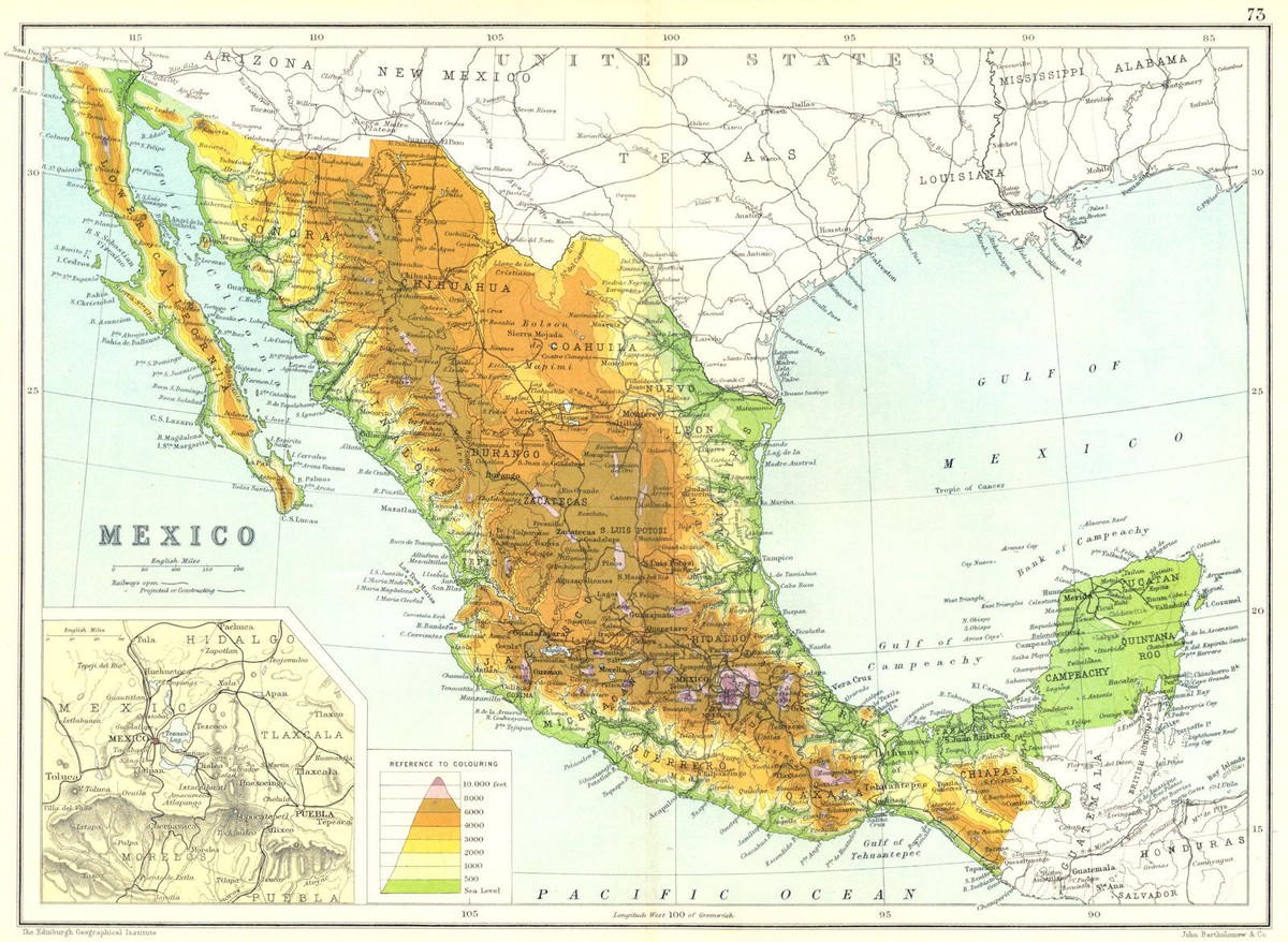 Physical Map Of Mexico Nuevo Leon State Mexico Colored Elevation Map