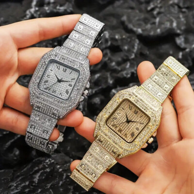 ICED WATCH LUXURY GOLD SILVER PLATED SIMULATED DIAMOND METAL BAND WRIST ...