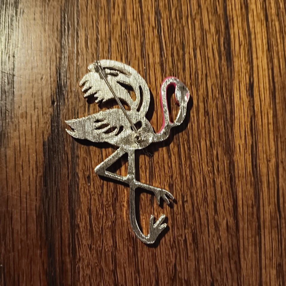 Silver Tone Pink Flamingo Brooch Pin W/Pink & Clear Rhinestones 3" Tall ...