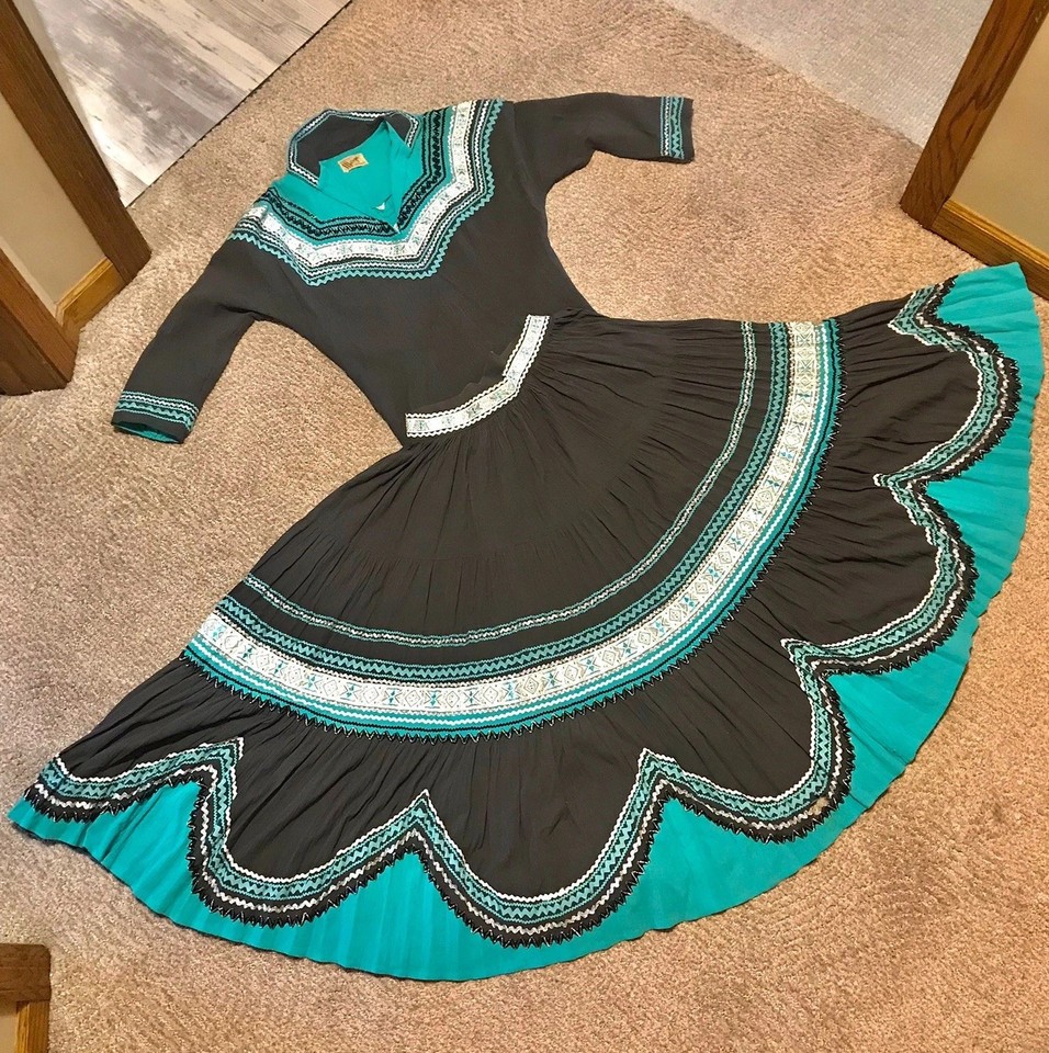 Vtg 1940s 1950s Gray & Turquoise Metallic Ric Rac Patio Skirt Set ...