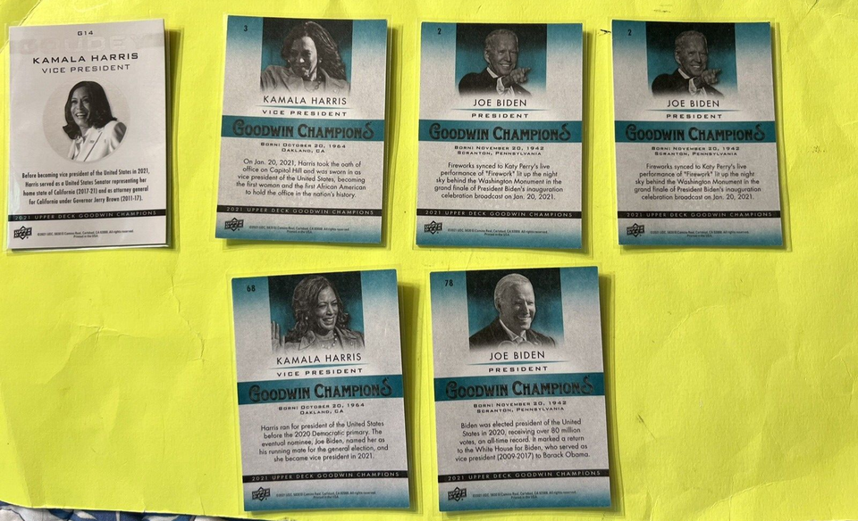 Lot of 6 JOE BIDEN KAMALA HARRIS 2021 GOODWIN CHAMPIONS PRESIDENTIAL ...
