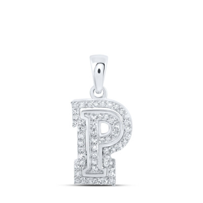 10kt White Gold Womens Round Diamond P Initial Letter Pendant 1/6 Cttw ...