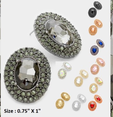 Crystal Rhinestone Oval Cocktail Prom Stud Bridal Wedding Pierce ...