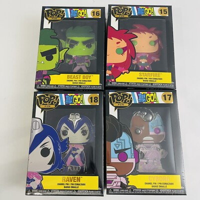 Pop! Large Enamel Pin: Teen Titans Go Set of 4 - Raven Cyborg Beast Boy ...