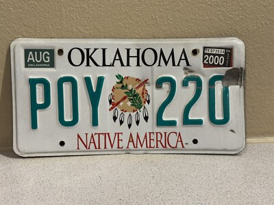 2000 Oklahoma License Plate POY-220 - Single Plate "Native America" | eBay