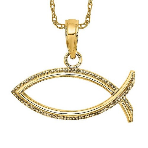 14K Yellow Gold Ichthus Fish Symbol Necklace Religious Pendant ...