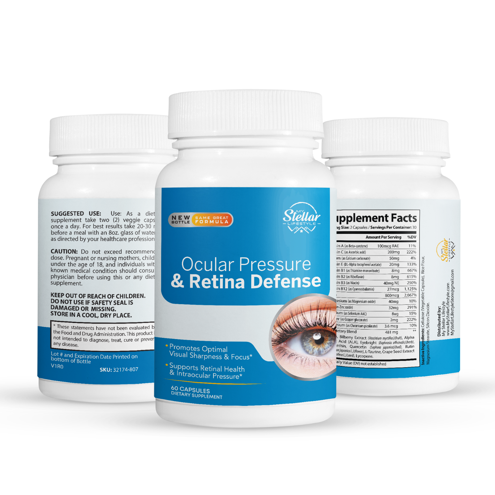 3 Pack Ocular Pressure & Retina Defense, intraocular health-60 Capsules ...