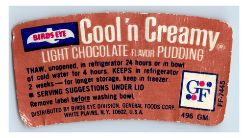 1930's Birds Eye Light Chocolate Pudding Label Paper Label S95E | eBay