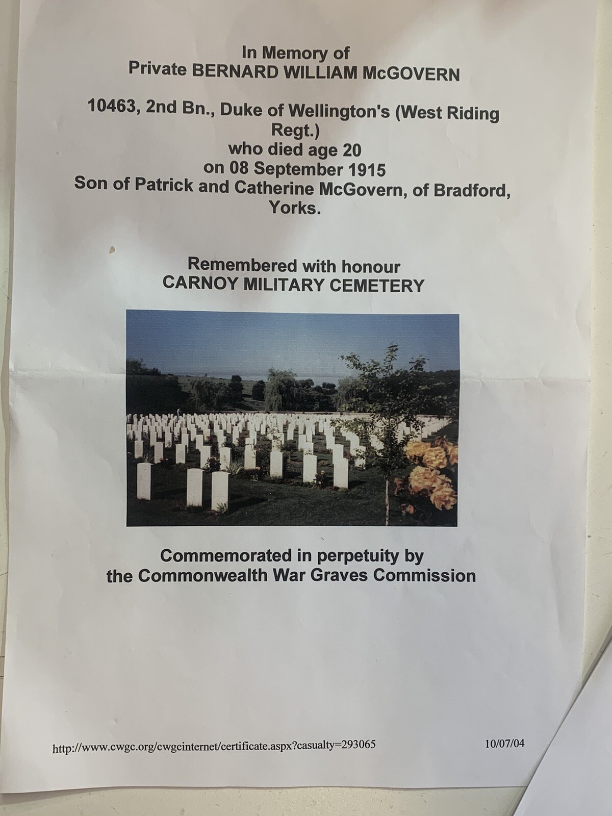 WW1 MEDALS TRIO- ROSE TO 10463 PTE B. McGOVERN K.I.A. 2nd BATT WEST ...