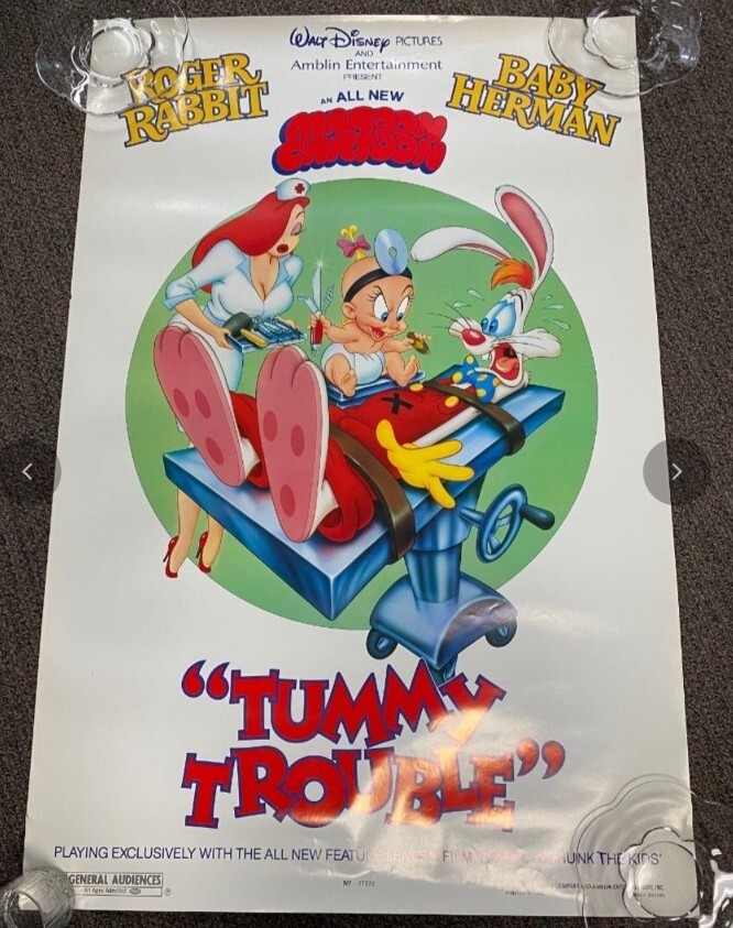 1989 Walt Disney Roger Rabbit Tummy Trouble One Sheet Movie Poster | eBay