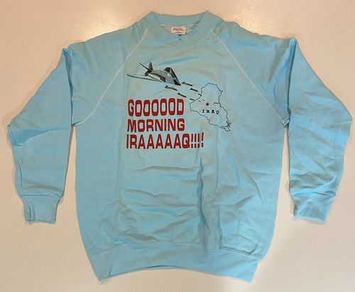 Vintage Military “Good Morning Iraq” Bombing Baby Blue Sweatshirt, XL ...