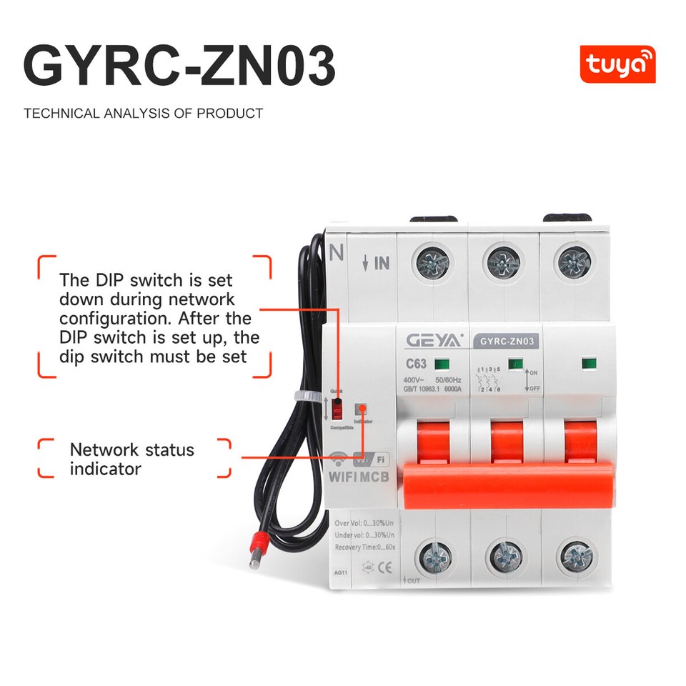 GEYA WIFI Circuit Breaker Time Relay Switch 1-4P 20-100A Voice Remote ...