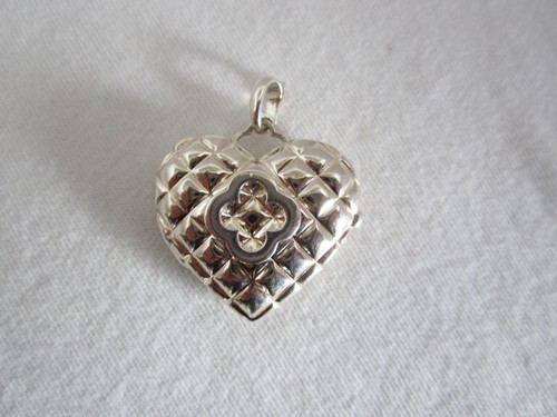 Heidi Klum 925 Sterling Silver Clover Quilted Heart Locket Pendant DS ...