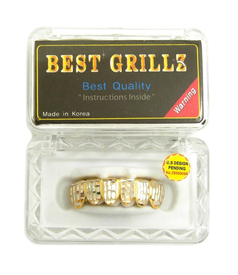 Gold Plated Hip Hop Rapper's Bling Teeth Diamond Cut Grillz Top ...