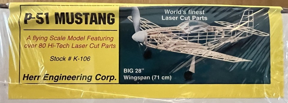 Herr Eng P-51 Mustang Balsa Model Airplane Kit 28” Wingspan Rubber ...