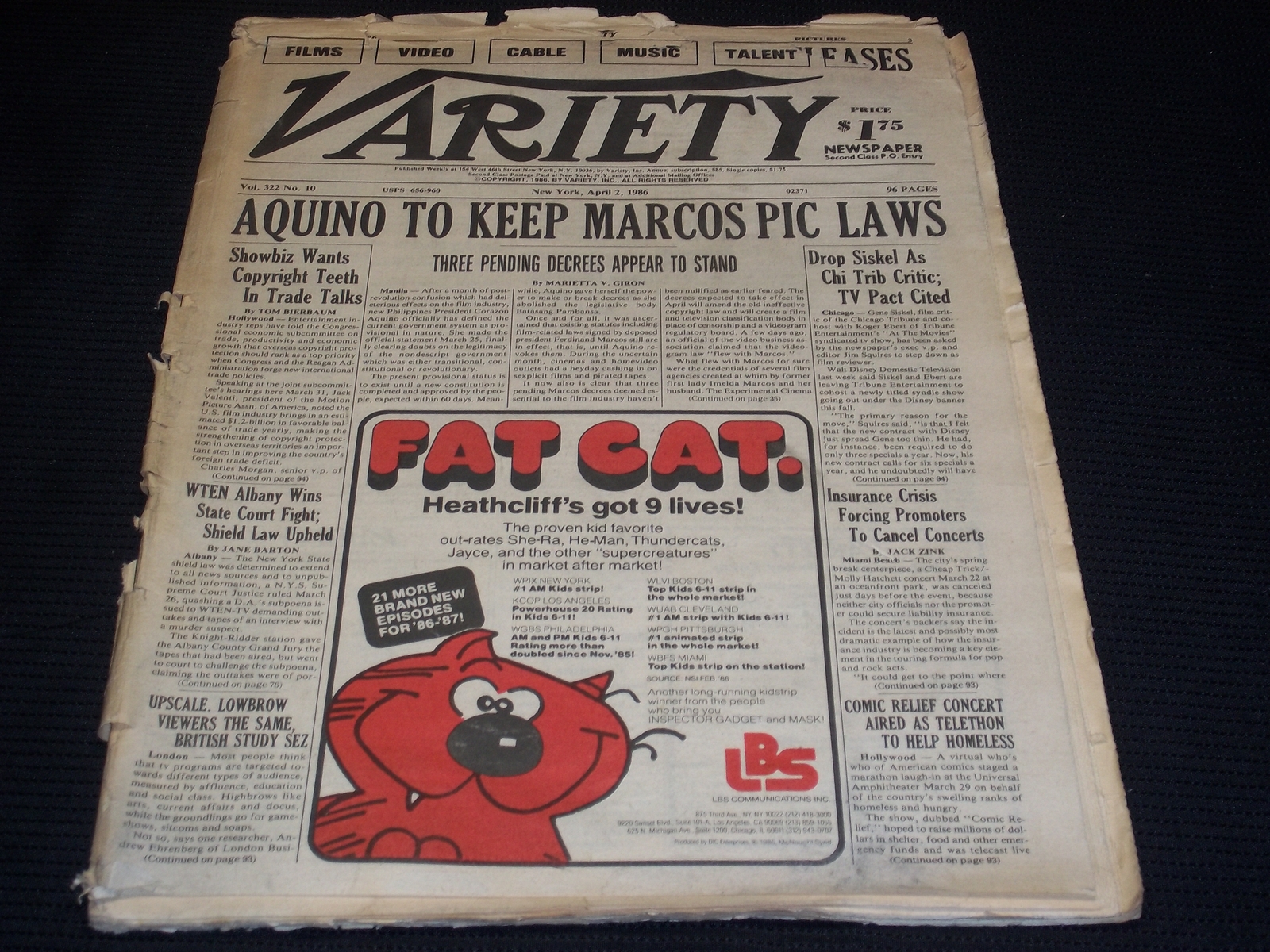 1986 APRIL 2 VARIETY NEWSPAPER - NICE COVER AMAZING ARTICLES - O 12995 ...