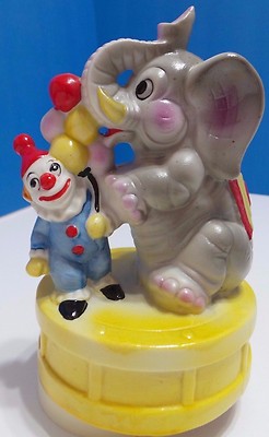 Vintage Aldon Fine Porcelain Elephant & Clown Spinning Music Box 1980 ...
