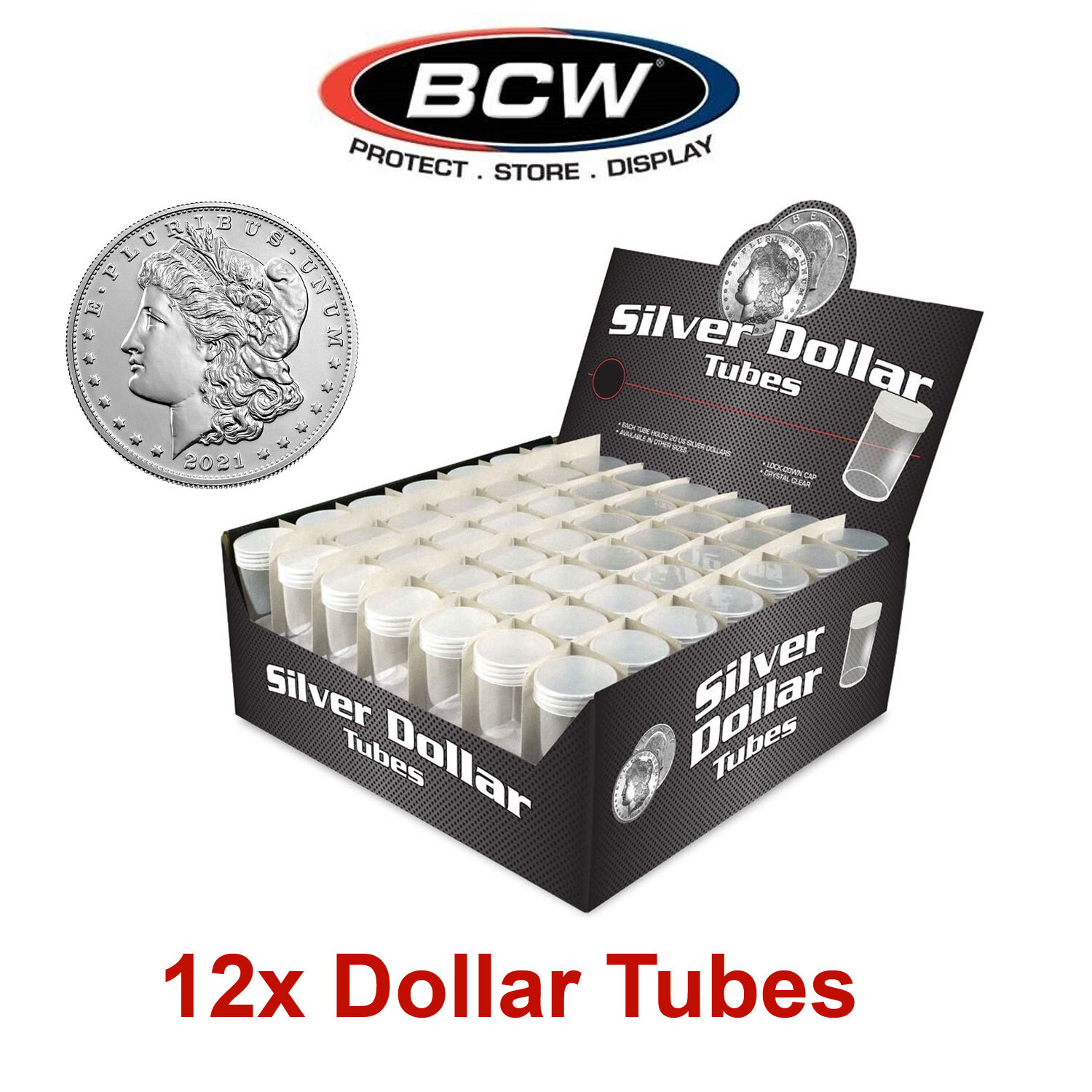 20pk BCW Coin Tube Small Gold Dollar Plastic Storage Tubes Screw Cap ...