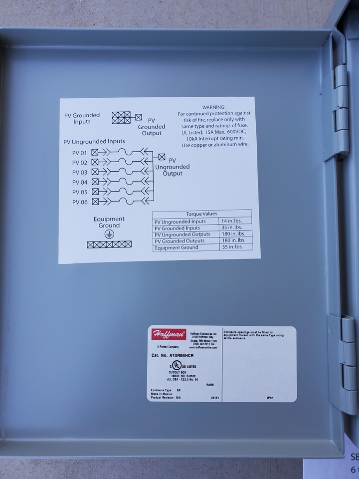 SMA Solar SMA, Combiner Box, 6 Circuits, 90A, 600VDC, 6-3R, SBCB 6-90 ...