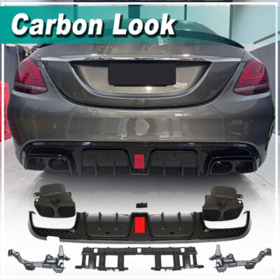 For Mercedes-Benz W205 C300 C63 C43 Carbon Rear Diffuser Lip W/Exhaust ...