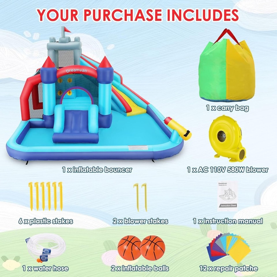 Inflatable Bouncy House Water Slide Park with Dual Slide Jumping Castle ...