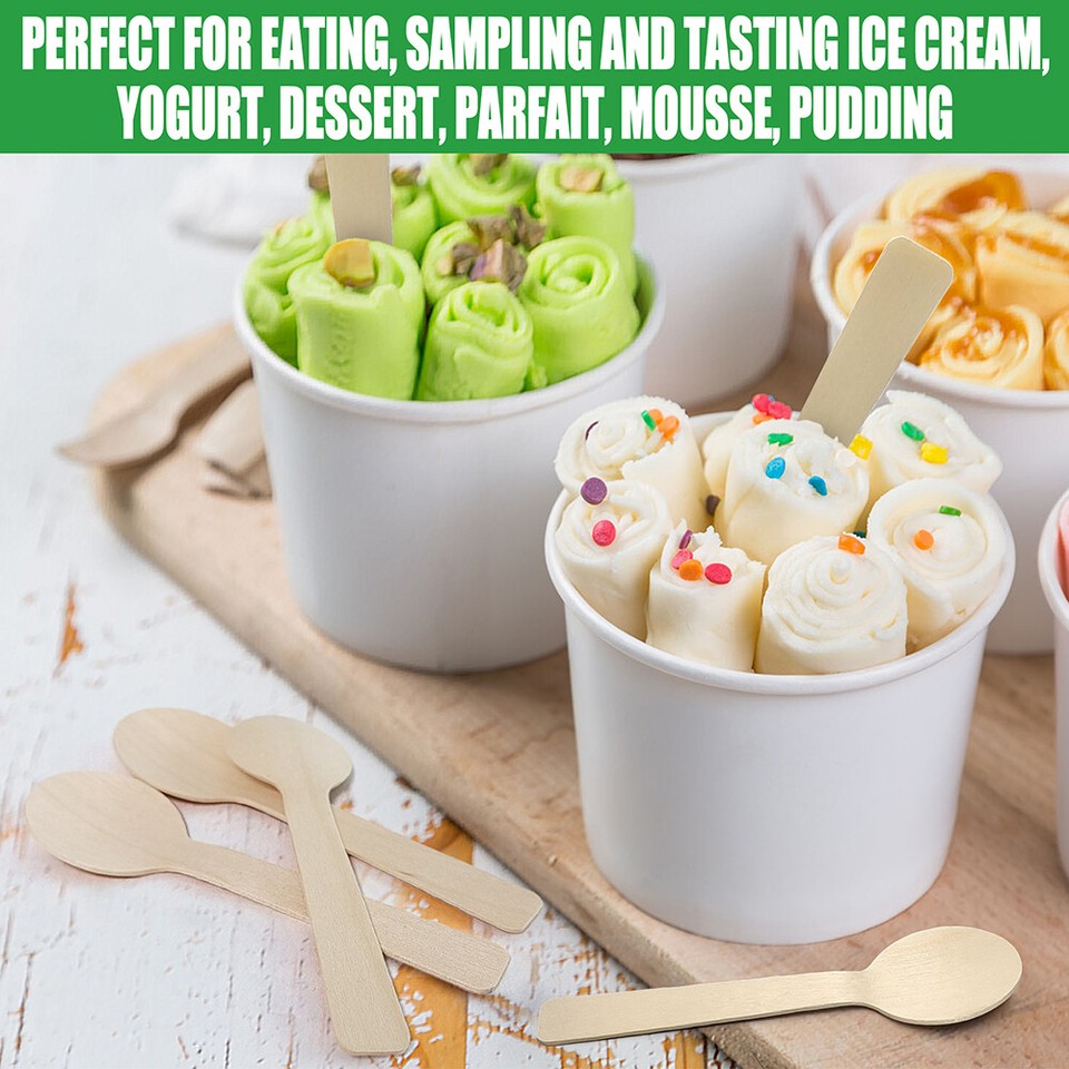 Disposable Wooden Spoons Wood Cutlery Spoon Tasting Sampling Taster ...