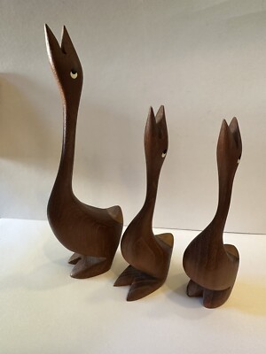 Lot of 3 Vintage Mid Century Long Neck Geese Knud Albert Style Teak ...