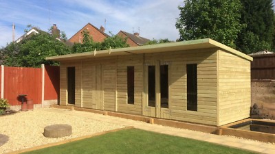 WOODEN OUTDOOR SUMMER HOUSE FLAT ROOF LARGE GARDEN /SHED LOG STORE ...