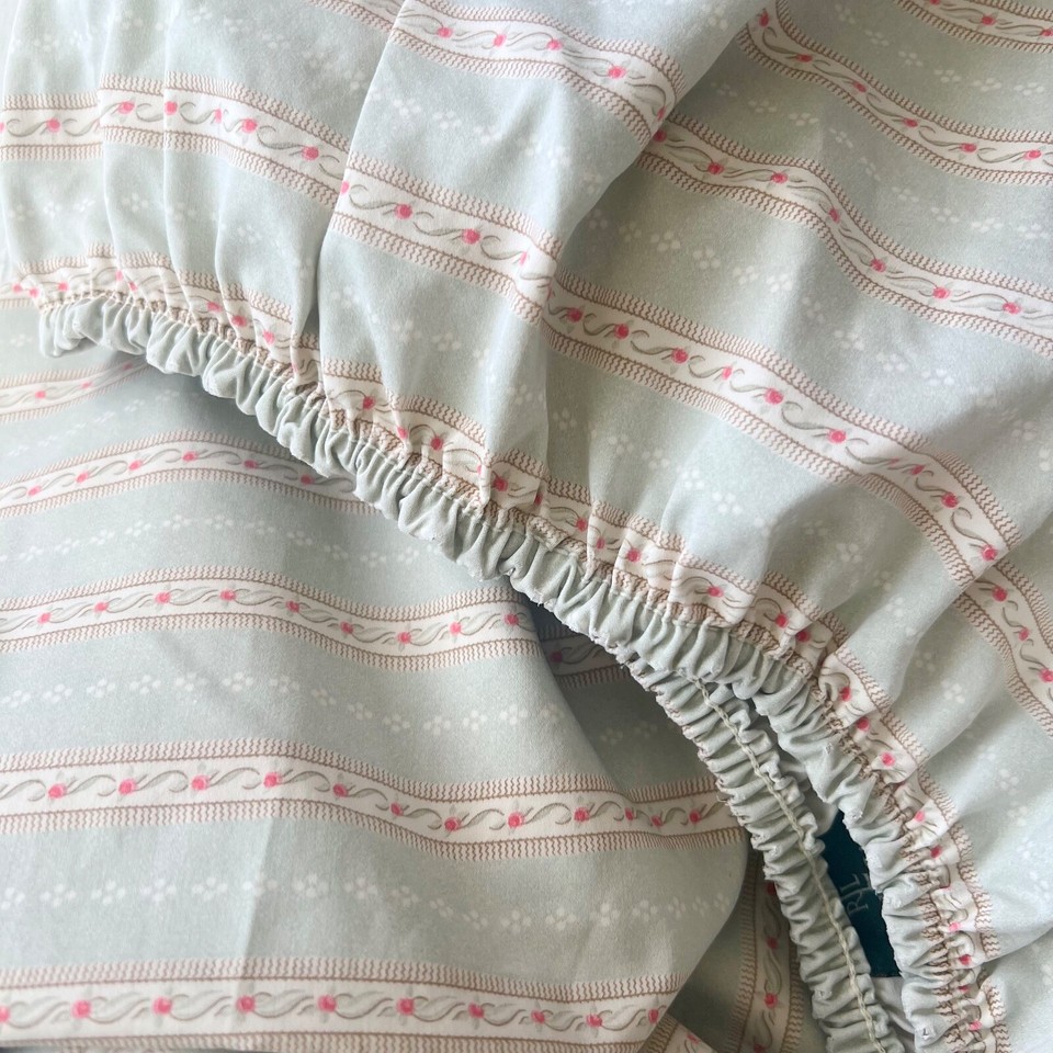 Ralph Lauren Coco Palm FITTED Sheet QUEEN Green Ivory Floral Stripe ...