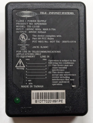 Tele-Infonet TIS-1215B KP030S03 48VDC 625mA ISDN Power Supply RJ49C | eBay