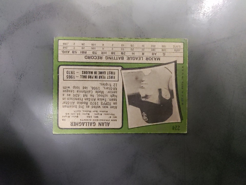 1971 Topps San Francisco Giants Baseball Card #224 Alan Gallagher RC ...