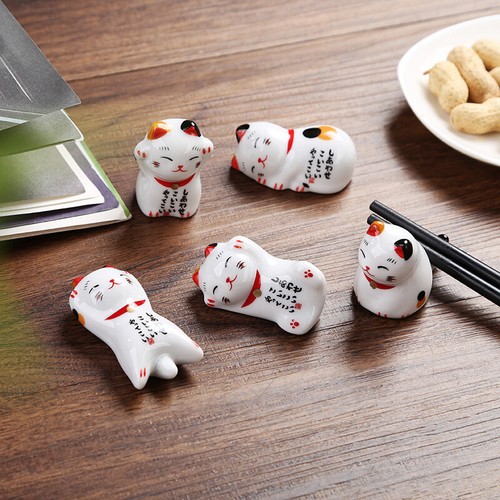 Lucky Cat Ceramic Chopstick Rest Mat Spoon Fork Pen Rack Knife Holder ...