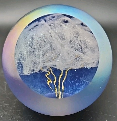 GES GLASS EYE STUDIO PAPERWEIGHT LIGHTNING STRIKE CLOUDS #12 READ ...