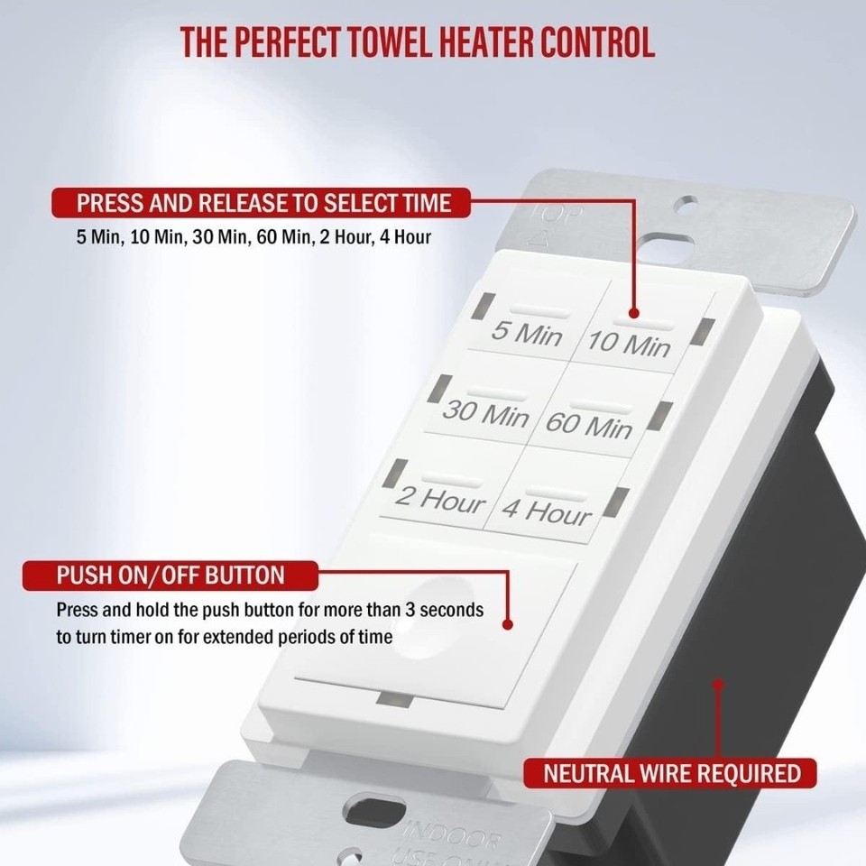 Enerlites Preset In-Wall Countdown Timer HETO6-R, 7 Button Preset White ...