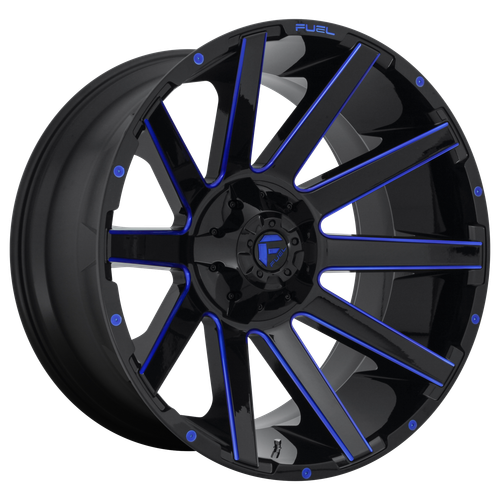 20x9 D644 Fuel Contra Gloss Black & Blue Wheels 6x135/6x5.5 (2mm) Set ...
