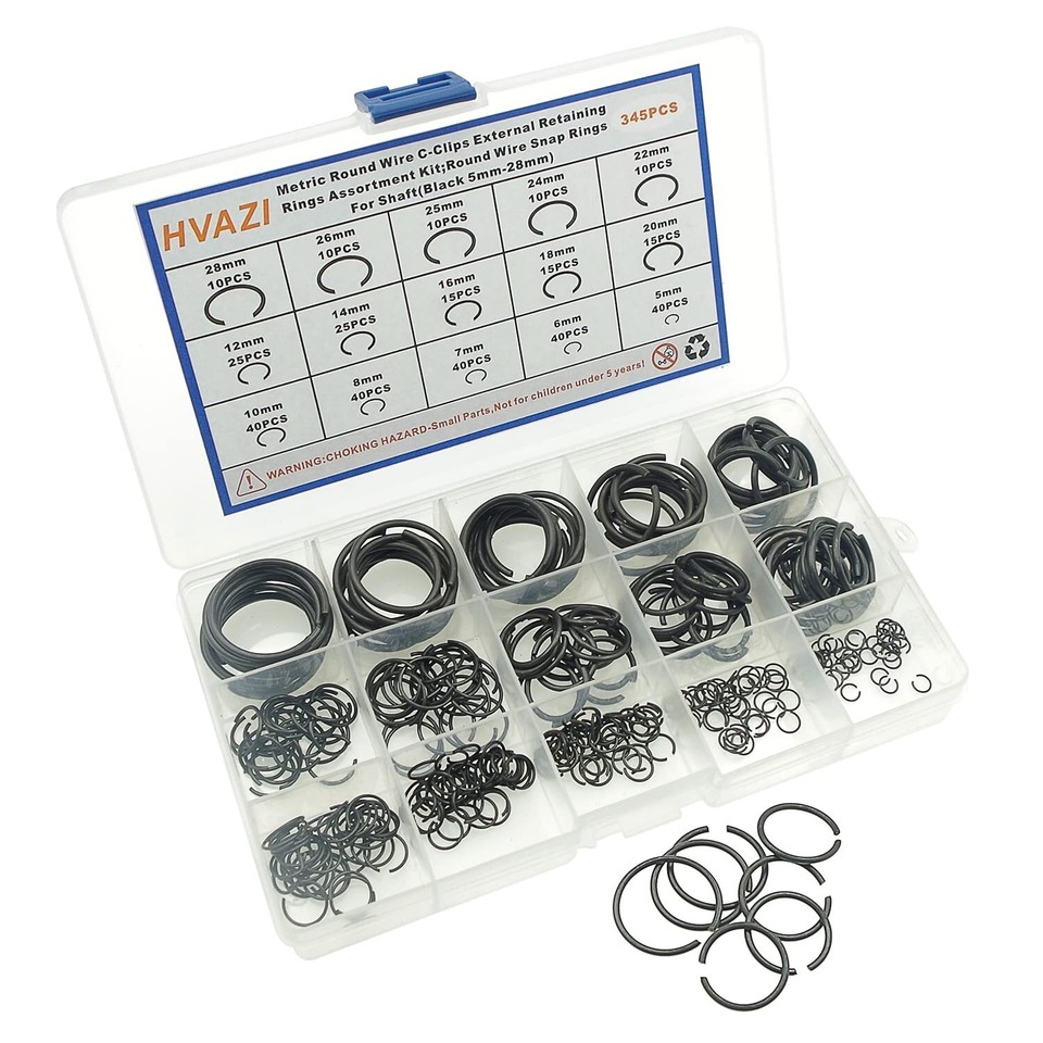 15 Sizes C-Clips Assortment Kit External Retaining Rings Shaft Snap ...