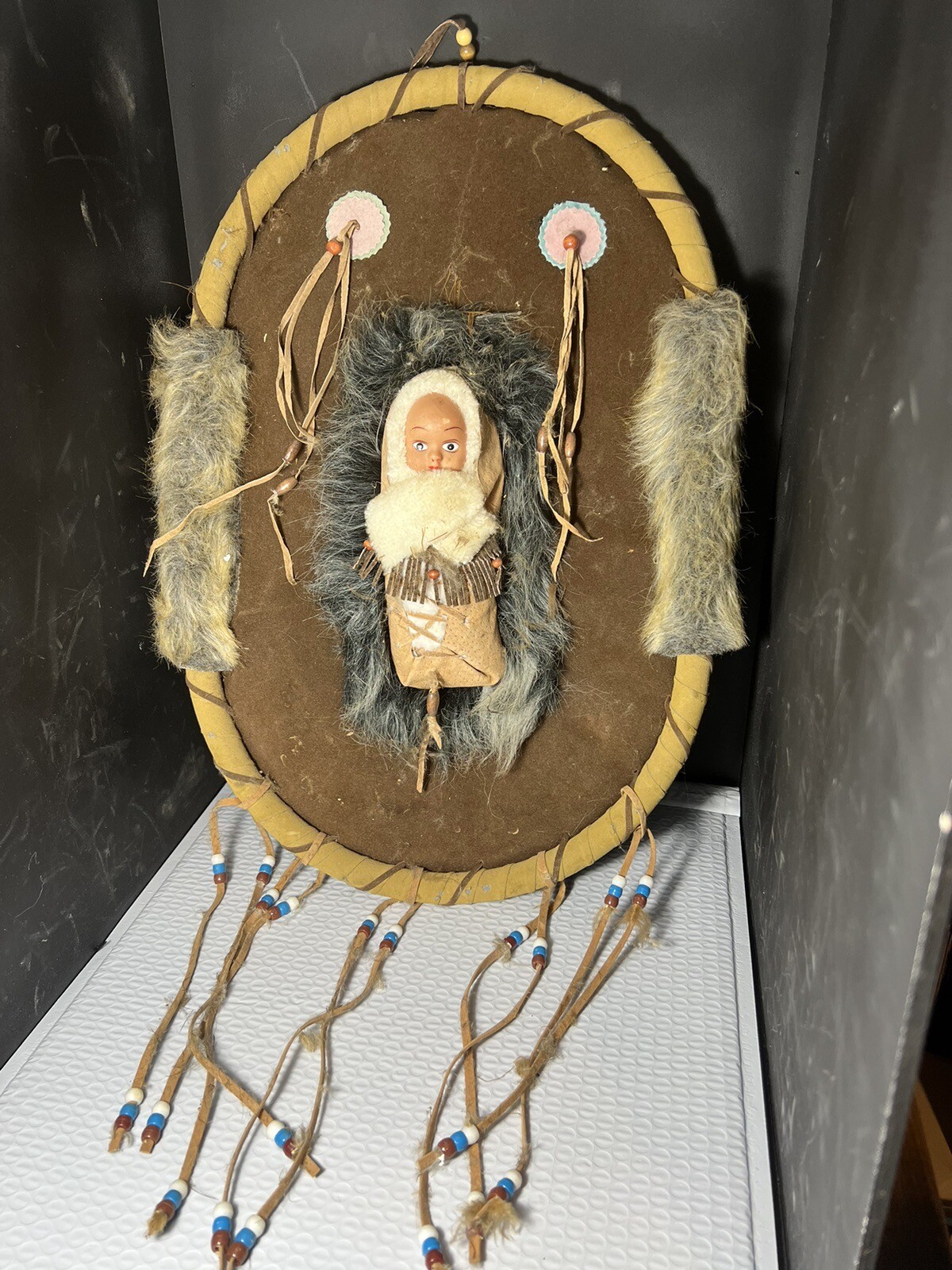 Vintage Native American Indian Papoose Cradle Board Baby Doll Leather ...