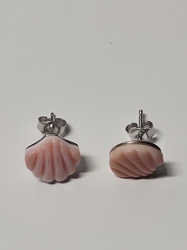 Sterling Silver Pink Conch Stud Earrings Carved Shell Design Studs | eBay