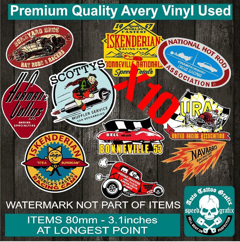 VINTAGE HOT ROD DECAL STICKER GIFT PACK X10 CAR TOOLBOX ISKY BONNEVILLE ...