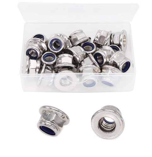 20pcs M8 X 1.25mm Flanged Nylon Inserted Lock Nuts 304 Stainless Steel ...