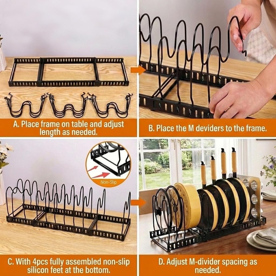 3 Rack Expandable Pot Organizer 12 Divider | eBay