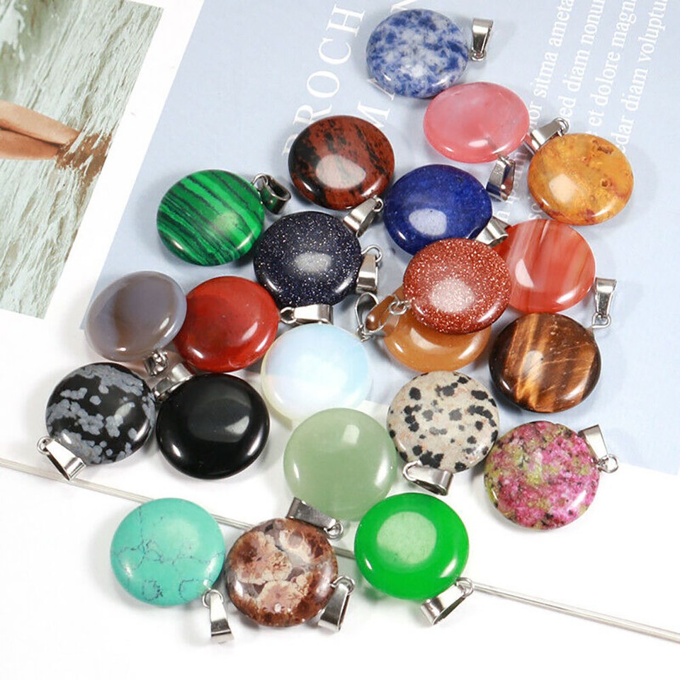20PCS Natural healing crystal round stone pendant charms for jewelry ...