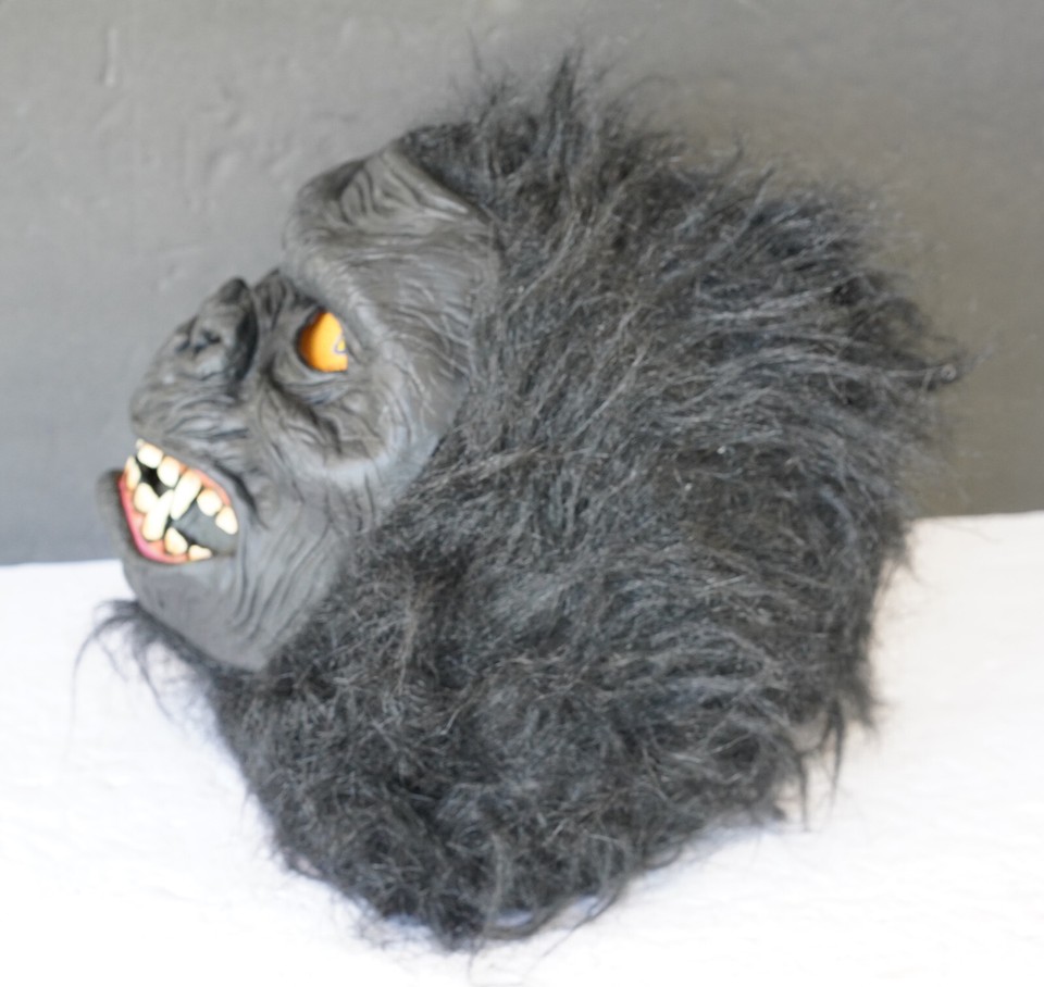 Gorilla Mask Halloween Ape Teeth Latex Unisex Black Fur Vintage Planet ...