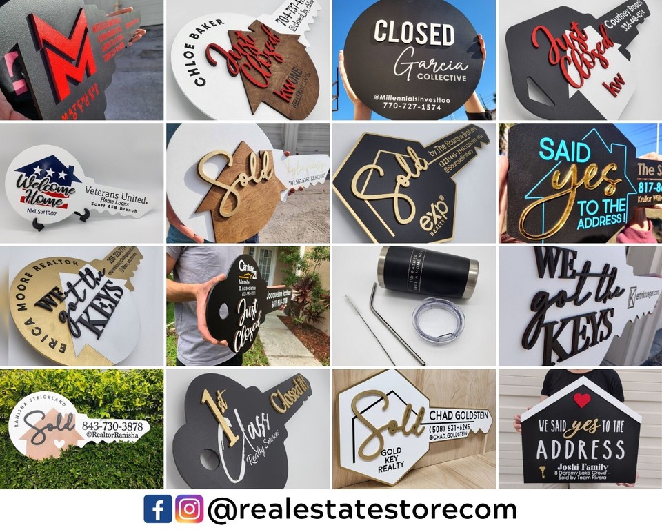 Custom Just Closed Key Sign for Realtors Title Companies Sold Key Sign ...
