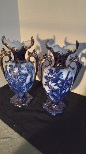 Two Flow Blue Mantel Vases | eBay