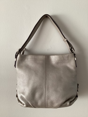 Coach Womens F15064 Pewter Metallic Silver Leather Duffel Shoulder ...