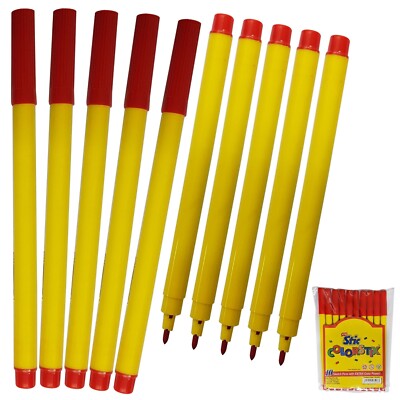 10 x Fine Tip Fiber RED Felt Tip Pens Colour Art Sketch Write School ...