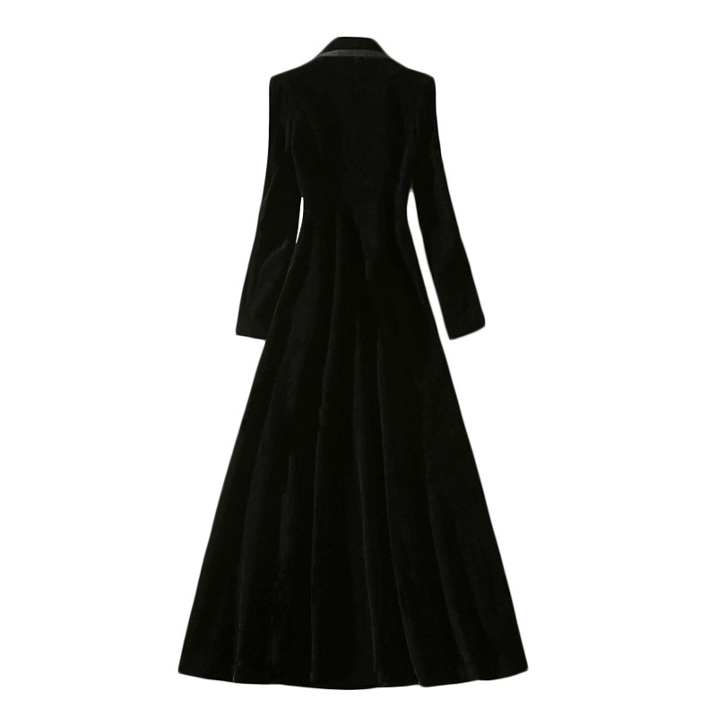Womens Black Velvet Overcoat Suit Lapel Collar Coats Trench Slim Maxi ...