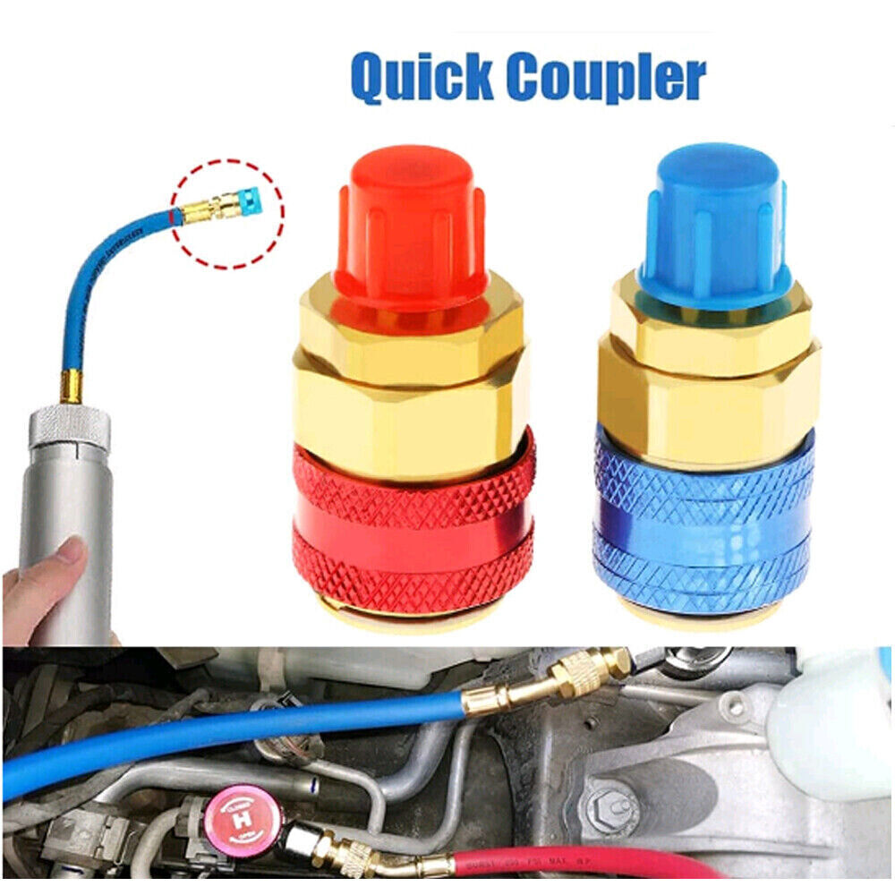 Auto Quick Couplers Brass Adapter Low High Side AC A/C Freon Manifold ...